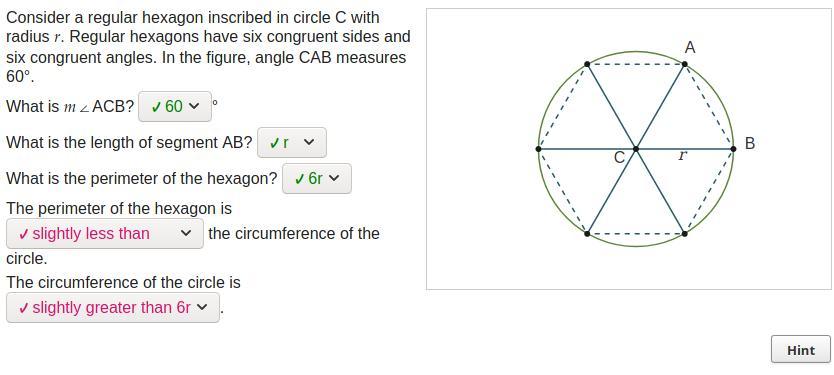 Consider a regular hexagon inscribed in circle C with radius r. Regular ...