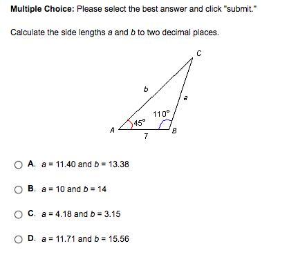 Calculate the side lengths a and b to two decimal places